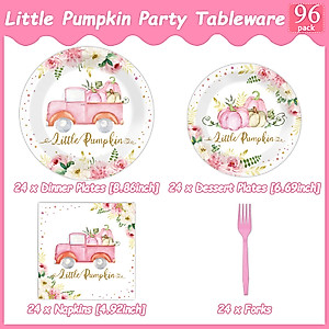 Thankgiving Pink Little Pumpkin Paper Plates Napkins Pink Pumpkin Baby Shower Birthday decorations Girl Tableware A Little Pumpkin is On Her Way Disposable Plates Party Supplies 24 Guest