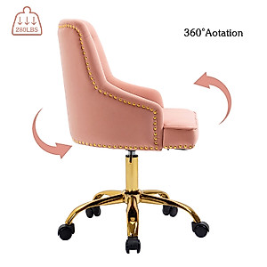 ATTICA Home Office Desk Chair with Soft Foam Seat Cushion 360 Degree Swivel and Rivets Design, Velvet Office Chair(Pink)