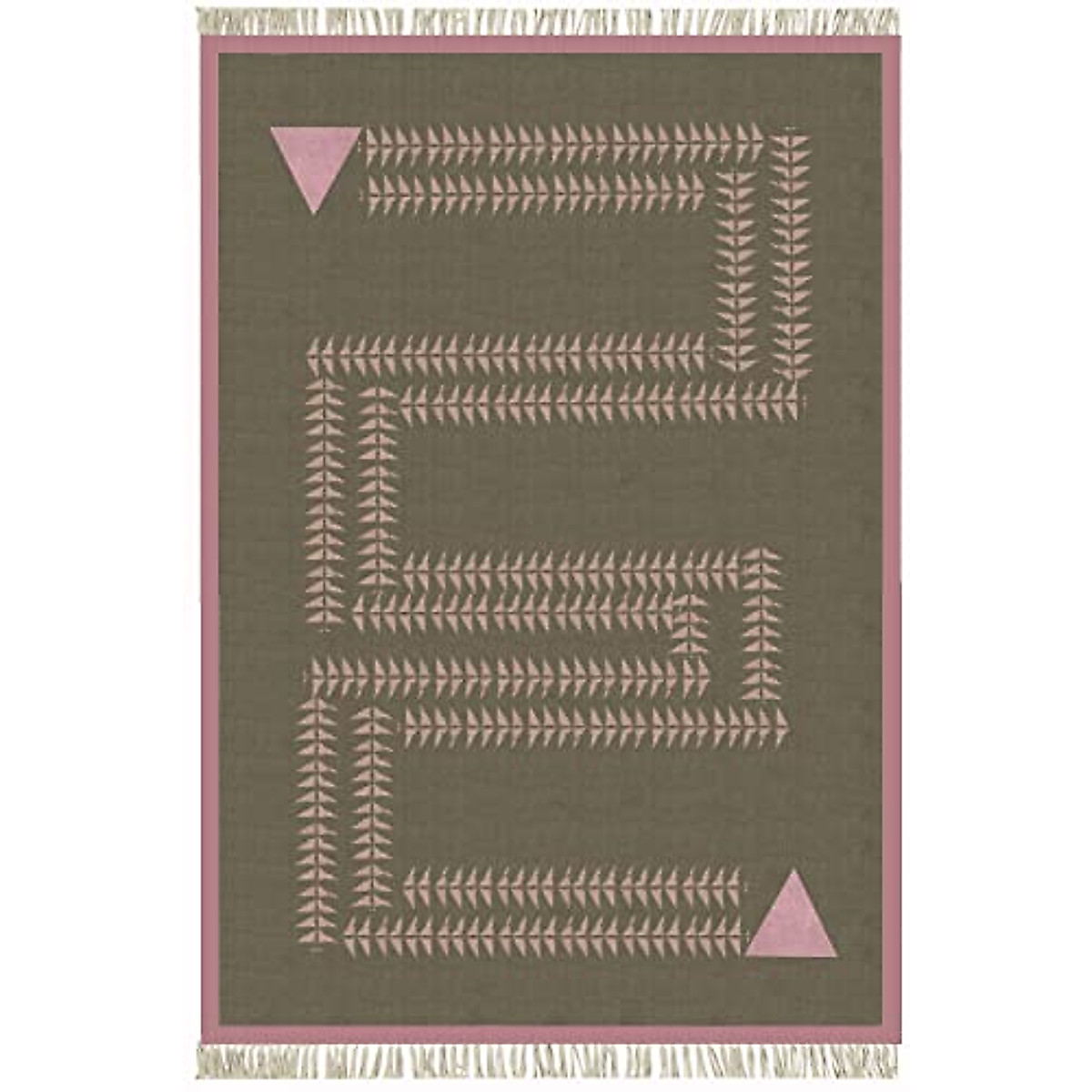 Casavani Hand Block Printed Area Rug Geometric Green & Pink Cotton Dhurrie Washable Kitchen Rugs with Tassels for Bedroom,Laundry,Living Room,Porch 4x6 5x8 2x3 Feet