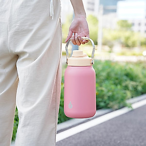 BJPKPK Half Gallon Insulated Water Bottles, 64oz Water Jug with Metal Handle & BPA Free Spout Lid, Dishwasher Safe Thermos, Large Stainless Steel Gym Sport Jugs, Pink