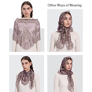 Bozidol Triangle Church Mantilla Veil Catholic Mass Chapel Lace Veil Religious Christian Gift for Women (Purple-Gold)
