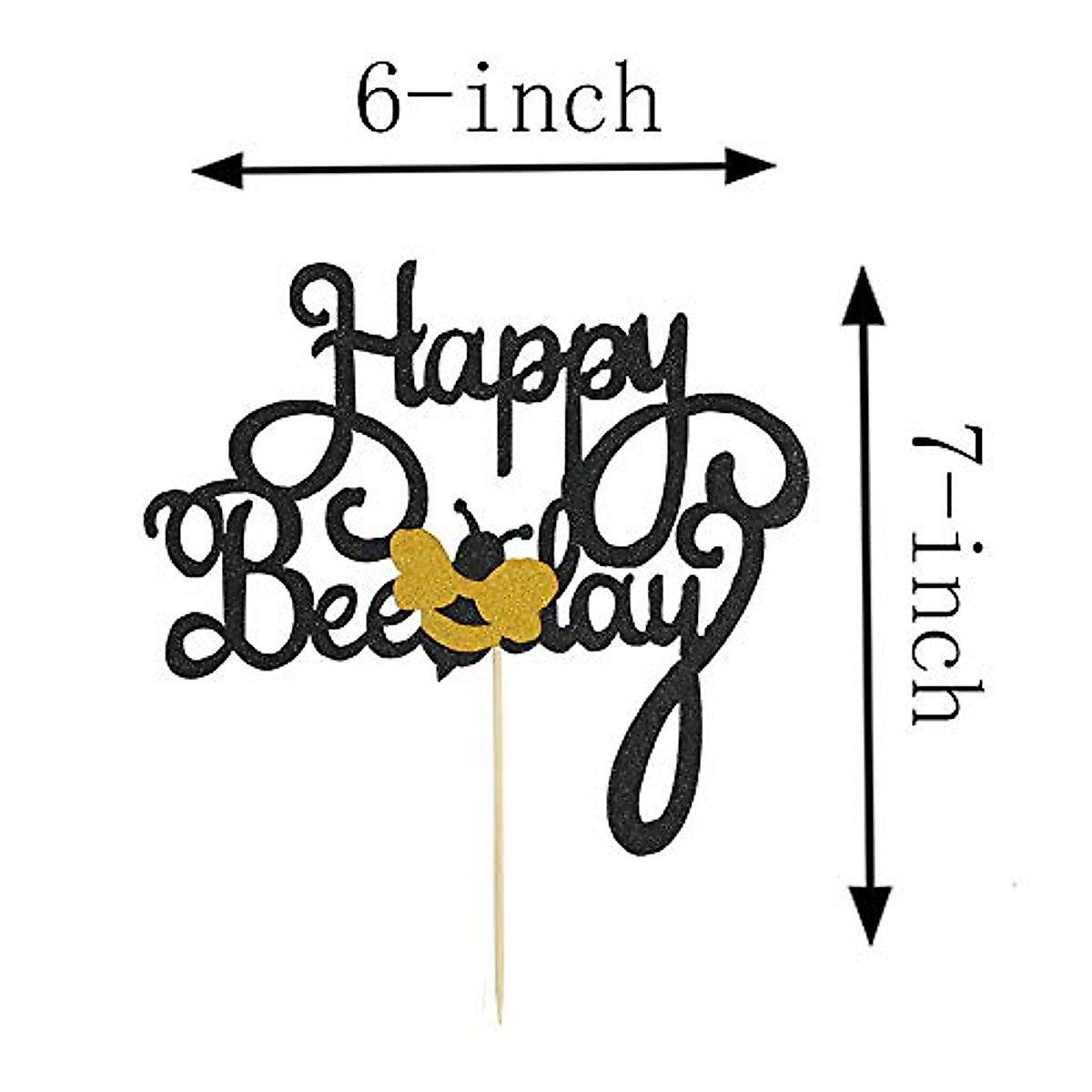 Happy Bee Day Banner and Gold Glitter Happy Bee Day Cake Topper for Bumble Bee Themed Birthday Party Supplies by Topfun