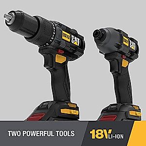 Cat® 18V 1 FOR ALL Cordless Hammer Drill & Impact Driver Combo Kit with 2 Batteries -DX12K, Black