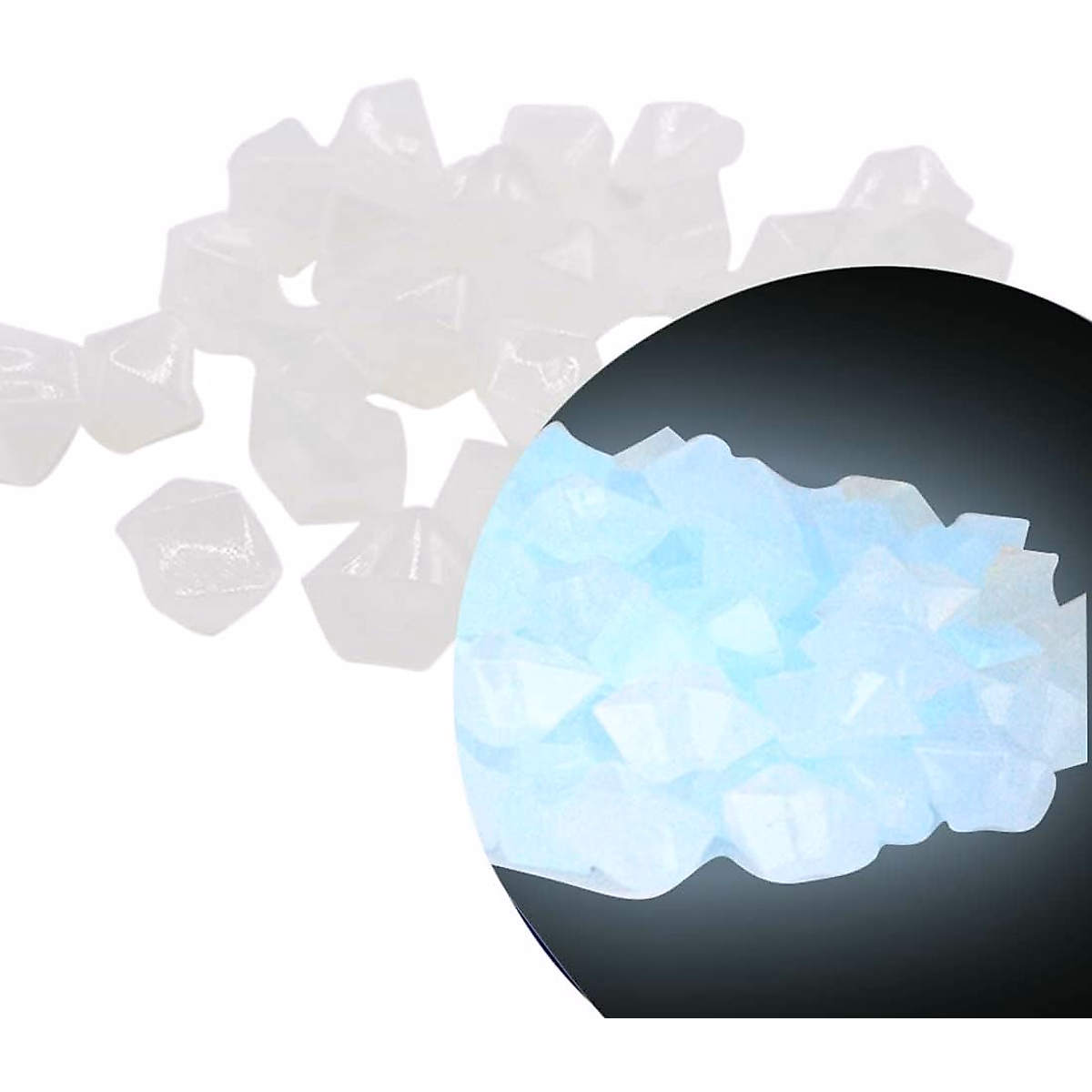 200PCS Glow Stones Pebbles, Gardening Luminous Glow Stones Rocks Outdoor Decor Glowing Water Fish Tank Gravel (White in Daytime, Blue in The Dark)