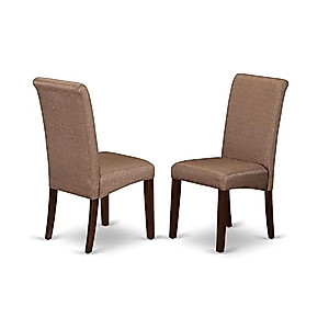 East West Furniture DMBA5-MAH-18 5 Piece Dining Room Furniture Set Includes a Round Dining Table with Dropleaf and 4 Brown Linen Linen Fabric Upholstered Chairs, 42x42 Inch, Mahogany
