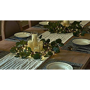 LITBLOOM Lighted Eucalyptus Garland Battery Operated with Timer 6FT 96 LED Artificial Greenery Twig Vine Lights for Room Stairs Mantle Wedding Holiday Decoration Indoor Outdoor