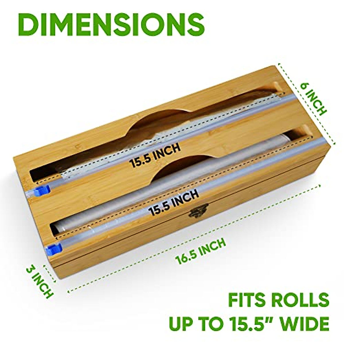 PLANET KITCHEN Extra Wide Foil and Plastic Wrap Organizer and Dispenser with Cutter - Ideal for Aluminum Tin Foil, Parchment Roll, Wax Paper, Saran Wrap, Cling Film - 16.5” x 6” - 2 Tier