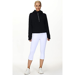 THE GYM PEOPLE Women’s Hoodies Half Zip Long Sleeve Fleece Crop Pullover Sweatshirts with Pockets Thumb Hole Black