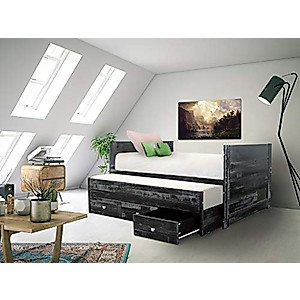 Bedz King All in One Twin Bed with Twin Trundle and 3 Built in Drawers, Weathered Black