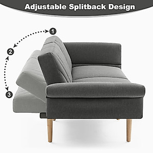 WILLOVE Futon Sofa Bed, 78" Modern Futon Couch, 3 Seater Folding Bed Tufted Couch with Adjustable Backrests and Armrest, Solid Wood Legs for Living Room, Bedroom, Small Room, Gray