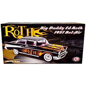 1957 Chevy Bel Air Black with Flames and Pinstripe Top Big Daddy Ed Roth LTD ED to 966 Pieces Worldwide 1/18 Diecast Model Car by Acme A1807014