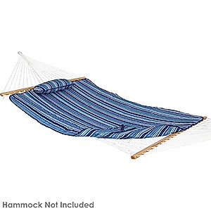 Sunnydaze Polyester Quilted Hammock Pad and Pillow Set Only - Durable Outdoor Rope Hammock Accessories - Replacement Hammock Pad - Breakwater Stripe