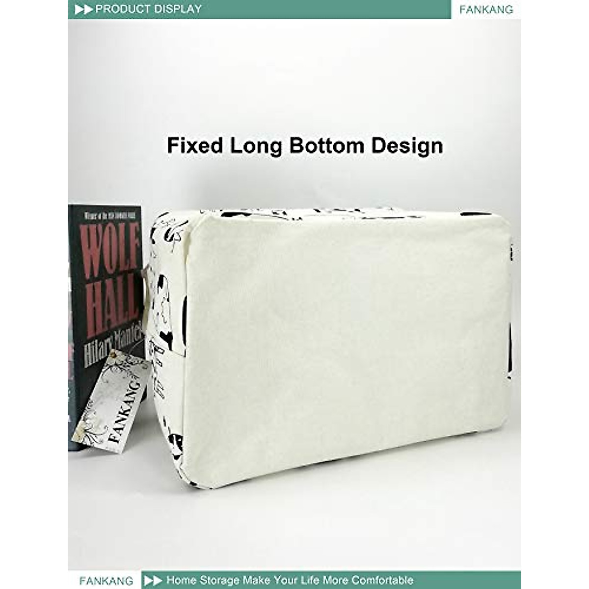 FANKANG Storage Basket,Nursery Hamper Canvas Laundry Basket Foldable with Waterproof PE Coating Storage, Office, Bedroom, Clothes,Toys(L, Rec-cows)