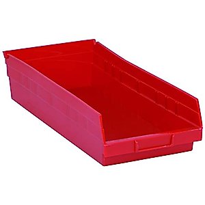 QUANTUM STORAGE SYSTEMS K-QSB108RD-4 4-Pack Plastic Shelf Bin Storage Containers, 17-7/8" x 8-3/8" x 4", Red