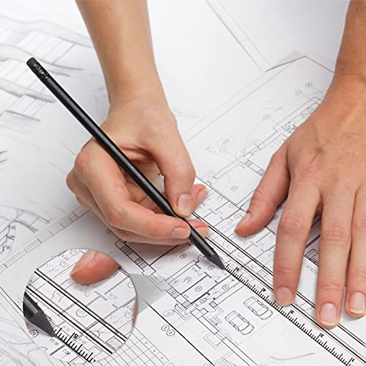 4 Pieces Magnifying Ruler 12 Inch Clear Ruler Plastic Data Processing Metric Scale Ruler Transparent Rulers for Reading Drawing Drafting