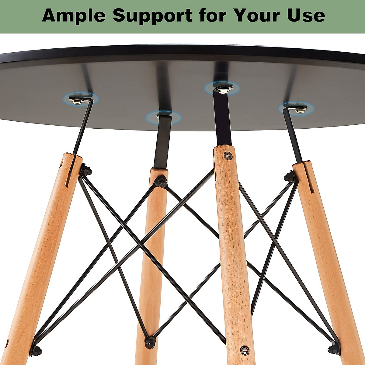 Round Dining Table Small Black Kitchen Table Mid Century Modern Circle Dining Room Table 31.5" with Wooden Legs for Small Spaces Dinner