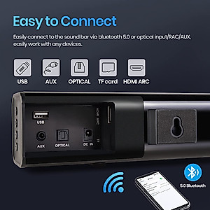 Sound Bars for TV, Dyplay 20-Inch Small Bluetooth 5.0 Soundbar, Built-in DSP, 100W 4 Equalizer Modes Audio, HDMI/Optical/AUX/TF/USB Connection for TV, Smartphones, PC, Home Theater, Gaming, Projectors