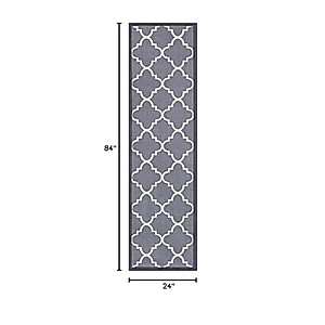 Well Woven Kings Court Brooklyn Trellis Grey - Non-Slip Rubber Backed Moroccan 2x7 Runner Rug - Hallway, Entryway & Kitchen - Kid & Pet Friendly, Easy-to-Clean, Machine-Washable, Low Looped Pile
