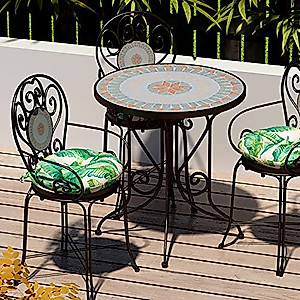 LVTXIII Outdoor All Weather Bistro Seat Cushions, Comfortable Fluffy Tufted Patio Chair Cushions Round 15"x15"x4" Set of 2 for Home Garden Furniture, Swaying Palms Capri