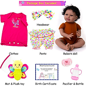 Aori Reborn Baby Dolls Black 22 inch African American Lifelike Newborn Baby Girl Doll with Butterfly Gift Set