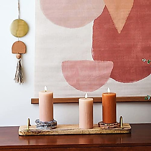 Boho Rectangle Mango Wood Tray with Metal Handles, Natural and Gold