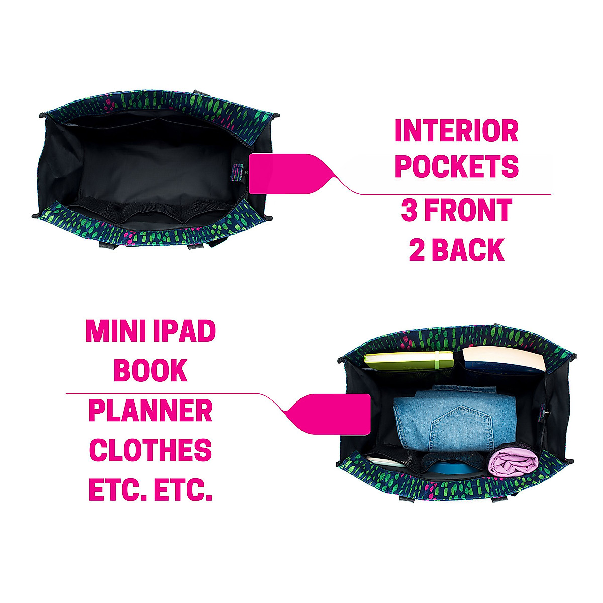 Pursetti Utility Tote with Pockets & Compartments-Perfect Nurse Tote Bag, Teacher Bag, Work Bags for Women & Craft Tote (Tropical Rain)