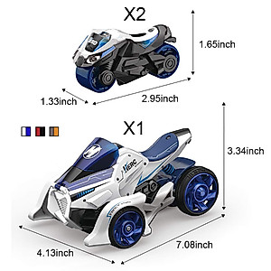 Gilumza Pull Back Motorcycle Toys, Motorcycles Launcher Toy with Music Lighting, 2 in 1 Catapult Race Trinity Chariot Gift for Boys Kids (Red&Black)