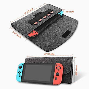 FYY for Nintendo Switch/Switch OLED Carrying Case, Portable Travel Carrying Pouch Ultra Slim Felt Bag with 5 Game Cartridges Holders for Nintendo Switch 2017/Switch OLED 2021 Grey