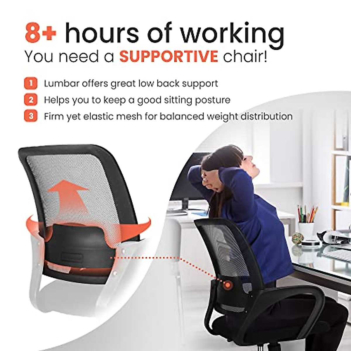 neo chair Office Chair Ergonomic Desk Chair Mesh Computer Chair Lumbar Support Modern Executive Adjustable Rolling Swivel Chair Comfortable Mid Black Task Home Office Chair, Black