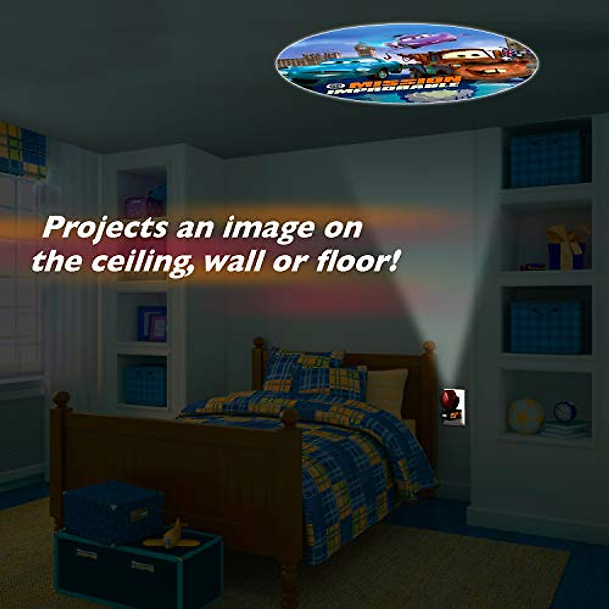 Projectables Pixar Cars LED Kids Night Light, Plug-In, Projector, Dusk-to-Dawn, Lightning McQueen, Mater, Holly, for Hallway, Bedroom, Nursery, Playroom, Gaming Room, 11740