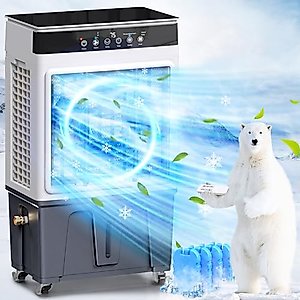 Evaporative Air Cooler, 3500CFM 3-in-1 Swamp Cooler with 7.5Gal Water Tank, 120° Oscillation, 3 Speeds 3 Modes, 4 Ice Packs, 12H Timer, Remote, Portable Air Conditioner for Room, Home & Office