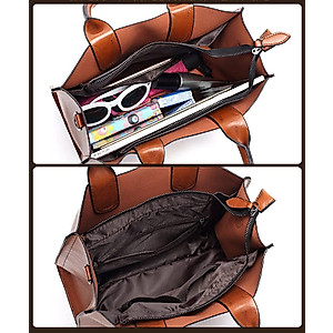 ZOSIVEB Women Fashion Tote Handbags Lightweight PU Leather Satchel Shoulder Bags Retro Oil Wax Handle Purse（Brown）