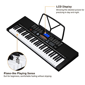 GLARRY 61-Key Portable Electronic Keyboard Piano set w/LCD Screen, Stand, Microphone, Headphones, Stand, Bench, Teaching Modes, Built-In Speakers