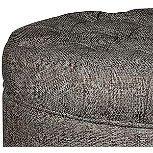 Homepop Home Decor | Large Button Tufted Woven Round Storage Ottoman | Ottoman with Storage for Living Room & Bedroom (Dark Gray)