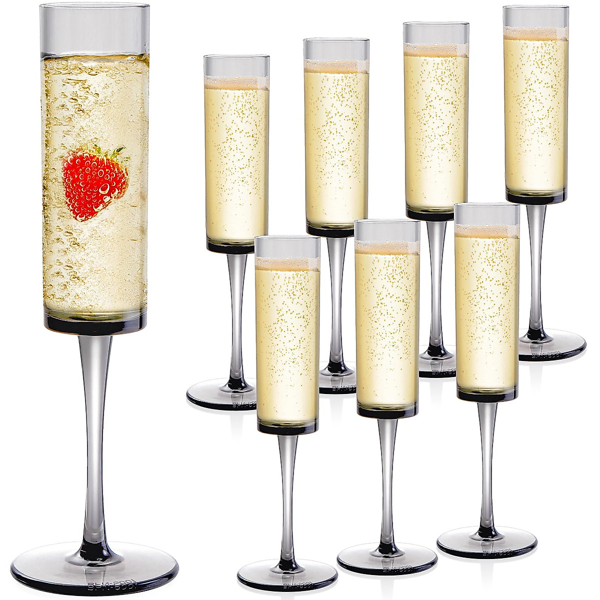 Elsjoy Set of 8 Acrylic Champagne Flutes, 6 Oz Unbreakable Champagne Glasses Reusable Champagne Toasting Cups, Shatterproof Stemmed Champagne Goblets for Party, Wedding, Event