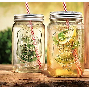 Glaver's Mason Drinking Jars – Set of 6 Ice Cold Drinking Glass Jar with Lid – 15 Oz Clear Glass Mugs. For Home, Dinner, Drinks, Juice, Cocktails, Lemonade.