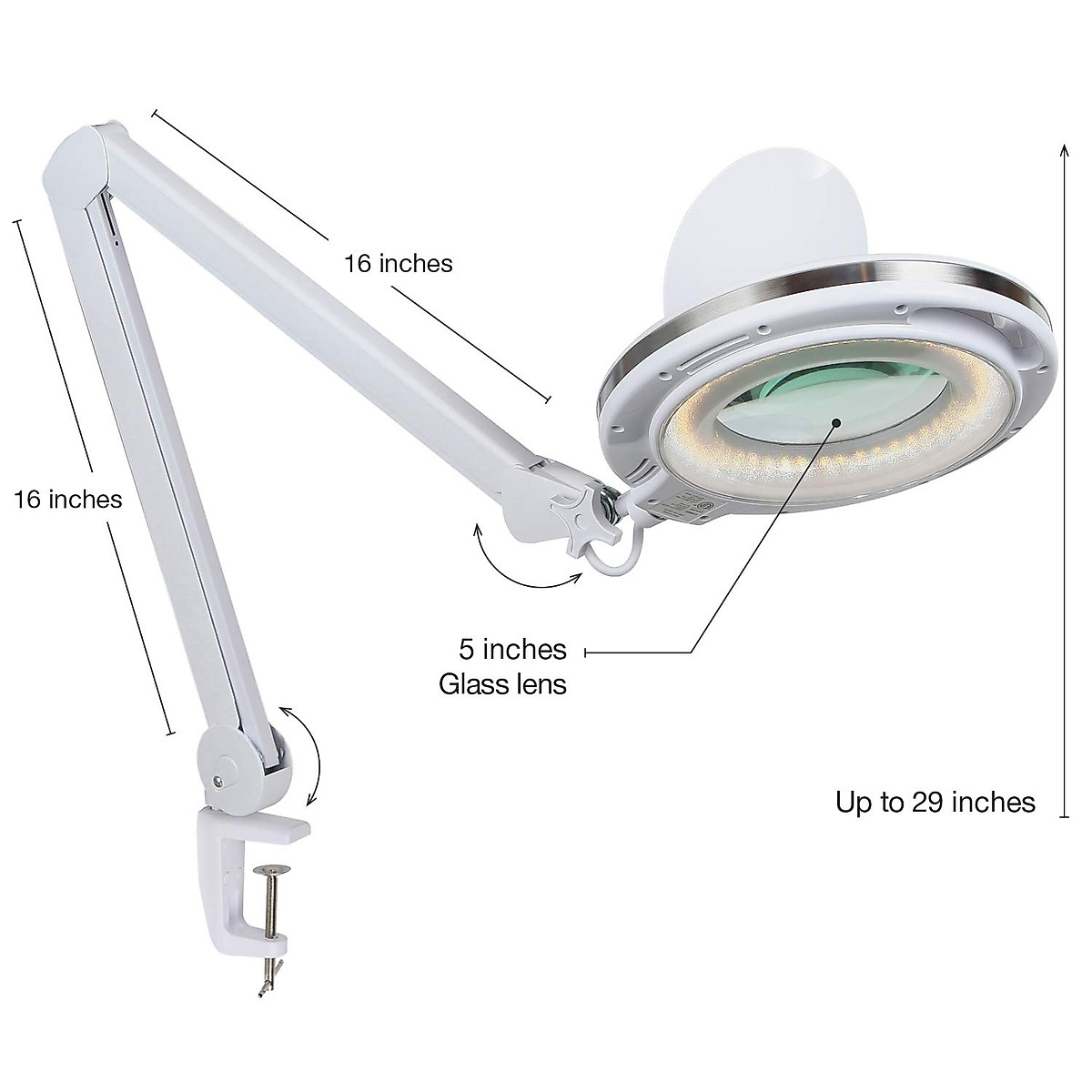 Brightech LightView Pro Magnifying Desk Lamp, 2.25x Light Magnifier with Clamp, Adjustable Magnifying Glass with Light for Crafts, Reading, Close Work - White