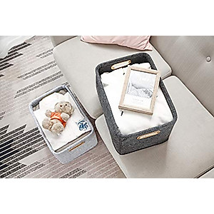 Collapsible Storage Bins Foldable Felt Fabric Storage Basket Organizer Boxes Containers with Handles Metal Handles for Nursery Toys,Kids Room,Clothes,Towels,Magazine (Dark grey）
