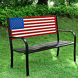 BACKYARD EXPRESSIONS PATIO · HOME · GARDEN Backyard Expressions 906727-NW Outdoor Patio Metal Welcome Bench-American Flag-55 Inch-Red/White/Blue