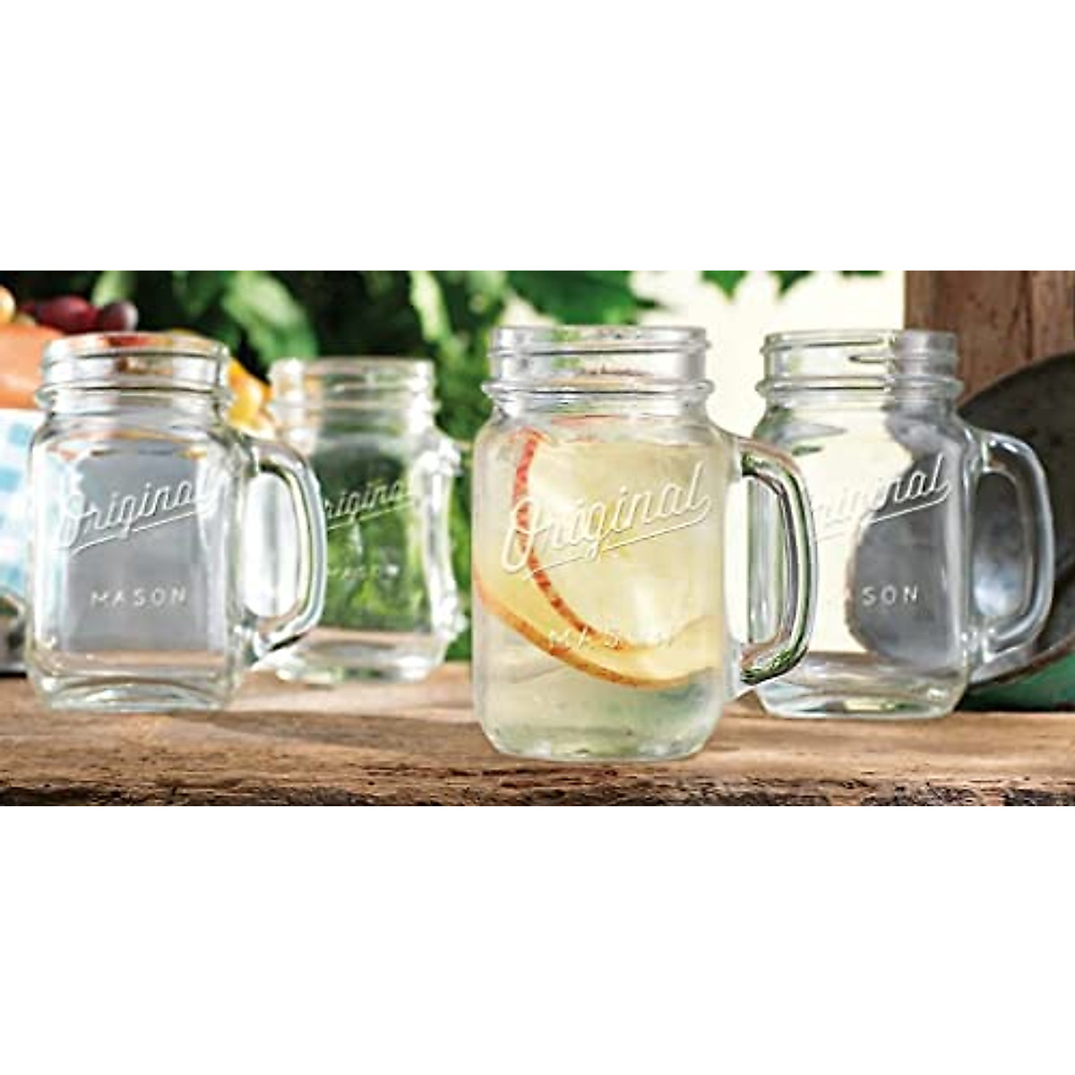 Glaver's Mason Jar 16 Oz. Glass Mugs with Handle and Lid Set Of 6 Old Fashioned Drinking Glass Bottles Original Mason Jar Pint Sized Cup Set.