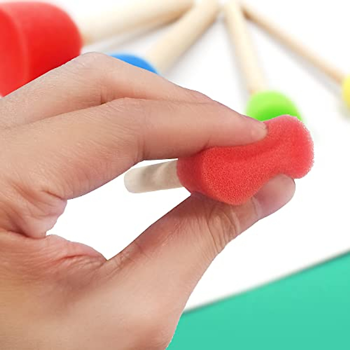 24 Pcs Round Sponge Brush Set, AIFUDA Round Foam Paint Brushes Sponge Painting Tools with Wooden Handles for Arts and Crafts