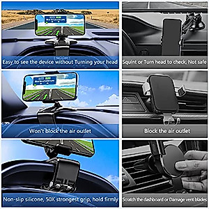 360 Degree Rotation Dashboard Cell Phone Holder for Car Clip Mount Stand Suitable for 4 to 7 inch Smartphones (Black)