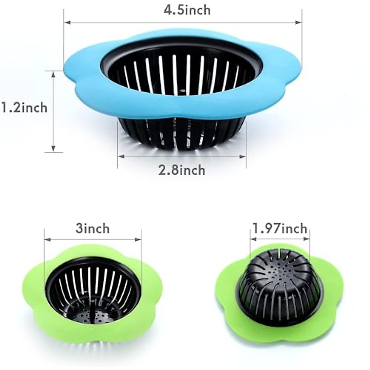 MoveCatcher 4 Pack Sink Strainer for Kitchen Sink Drain Silicone Sink Drain Strainer Stopper 4.5'' Diameter
