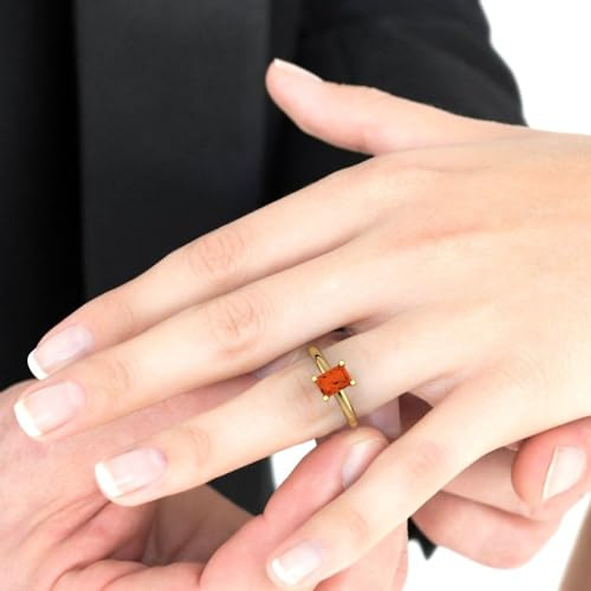 Clara Pucci 1.0 ct Emerald Cut Solitaire Red Simulated Diamond Engagement Bridal Promise Anniversary Ring 18K Yellow Gold Size 7.75