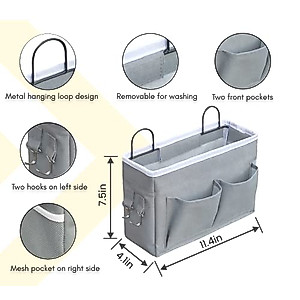 Kanrichu 2pcs Middle Wall Hanging Organizer Bag, Linen Fabric Door Hanging Storage Basket with Pockets, Waterproof Bin for Kitchen, Bedroom, Office, RV Camper (Gray)