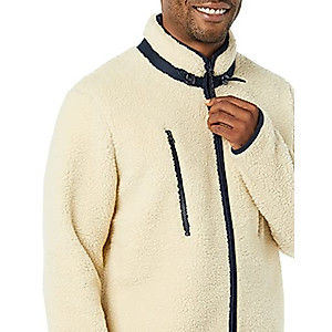 Amazon Essentials Men's Teddy Fleece Full-Zip Mock Neck Jacket with Chest Pockets, Beige, X-Large