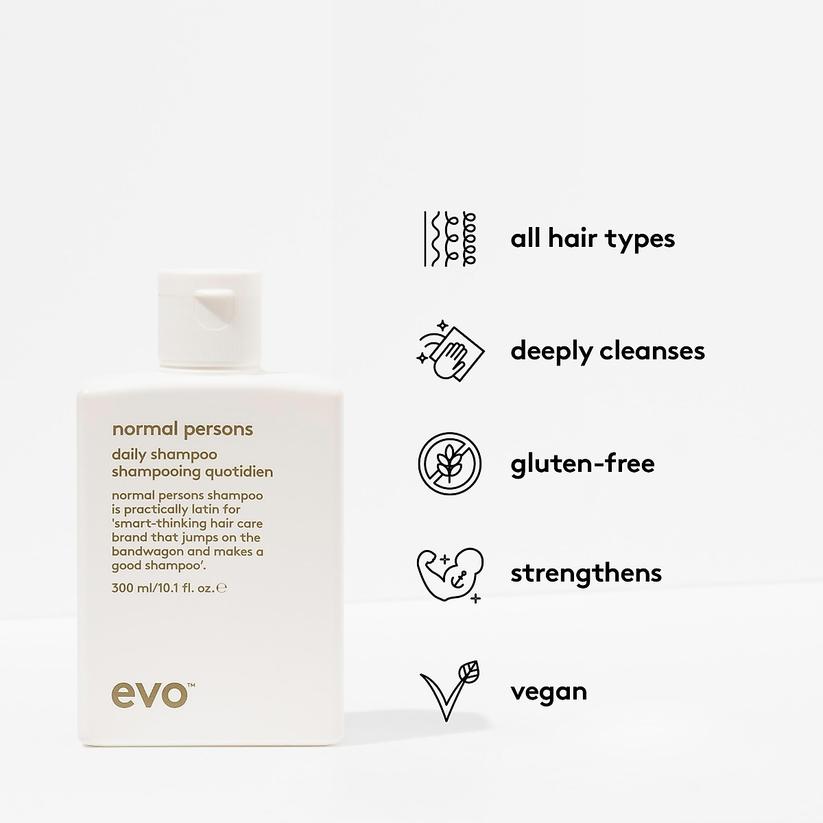 EVO Normal Persons Daily Care Shampoo - Deeply Cleanses, Removes Product Build-Up & Strengthens All Hair Types - 300ml / 10.1fl.oz