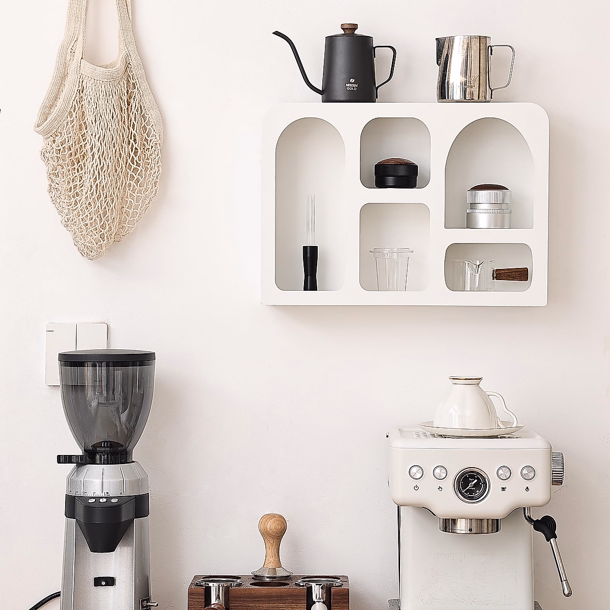 Ella & Emma White Decorative Floating Wall Shelf, Geometric Arched Wall Shelf, Boho Nordic Modern Style Shelves for Wall Decor, Wall Mounted Shelf Storage Nursery, Bedroom, Living Room, Bathroom