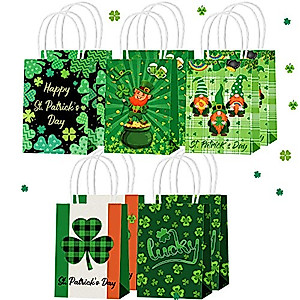 St. Patrick's Day Craft Gift Bags Irish Clover Holiday Paper Bags Kraft Treat Bags Mini Candy Bags Assortment Shamrock Wrapping Bags for Kids Classroom Party Favors Supplies (10 Pcs)