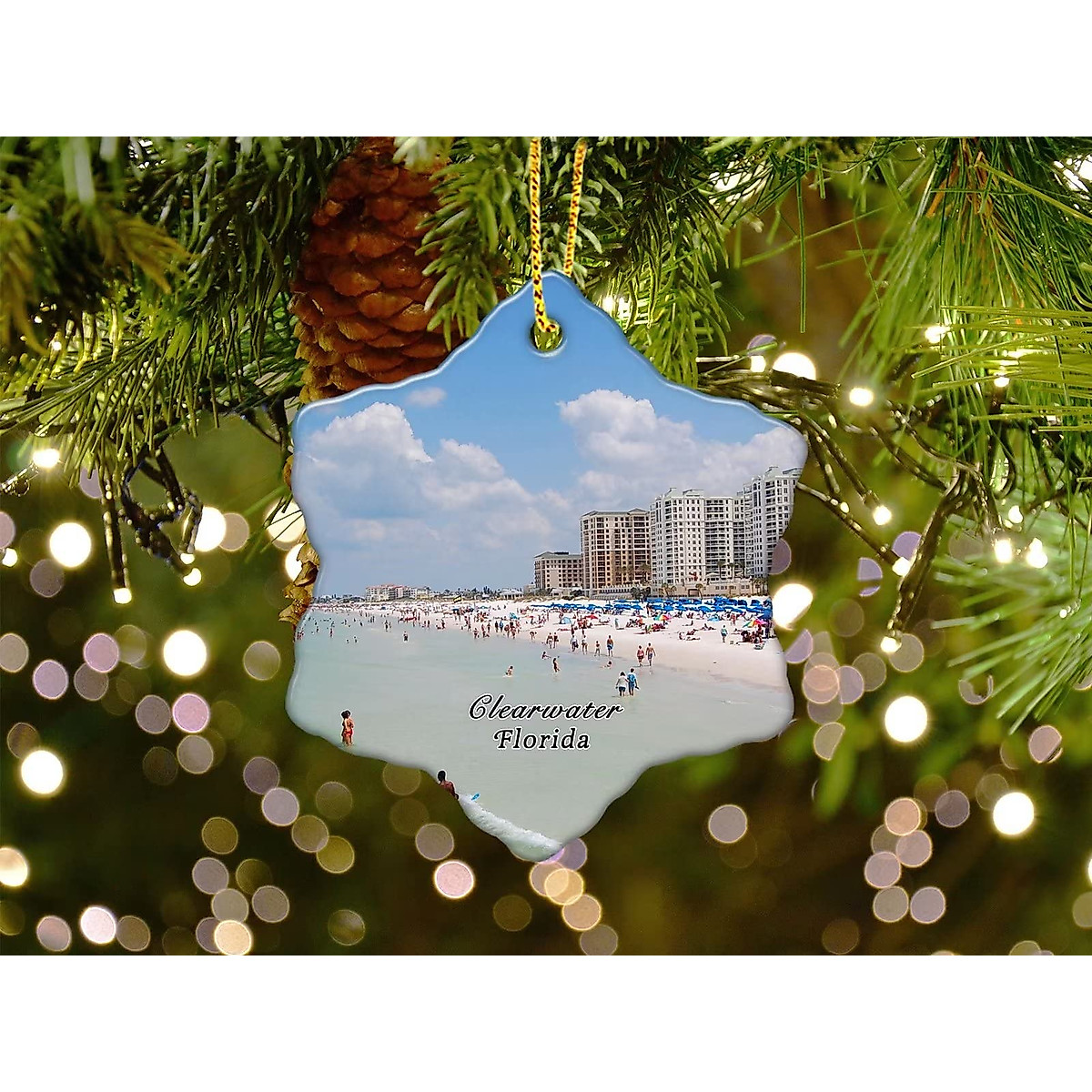Florida Clearwater Beach Ocean Landscape Photo Ceramic Souvenirs Personalised Ceramic Ornament Double Sided Porcelain Xmas Tree Decorations Family Christmas Ceramics Keepsakes